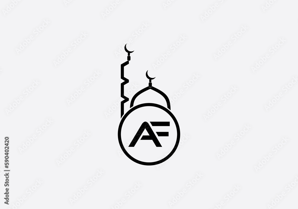 Islamic mosque logo and minar icon and symbol design with letters and ...