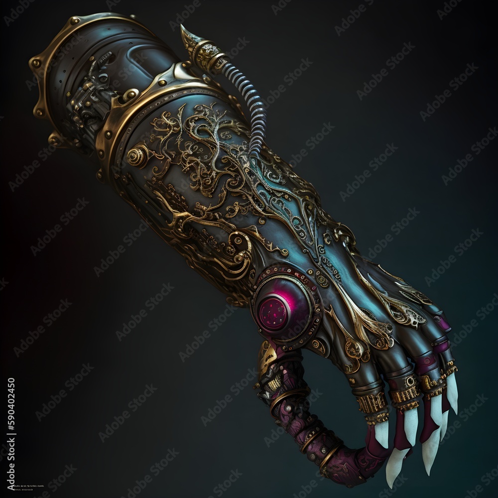 fantasy art of a full prosthetic arm in the style of gregory ruthkowski ...