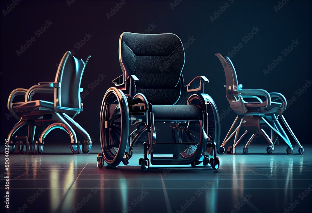 Wheelchair among office chairs. Concept of equality. Vacancy for a ...