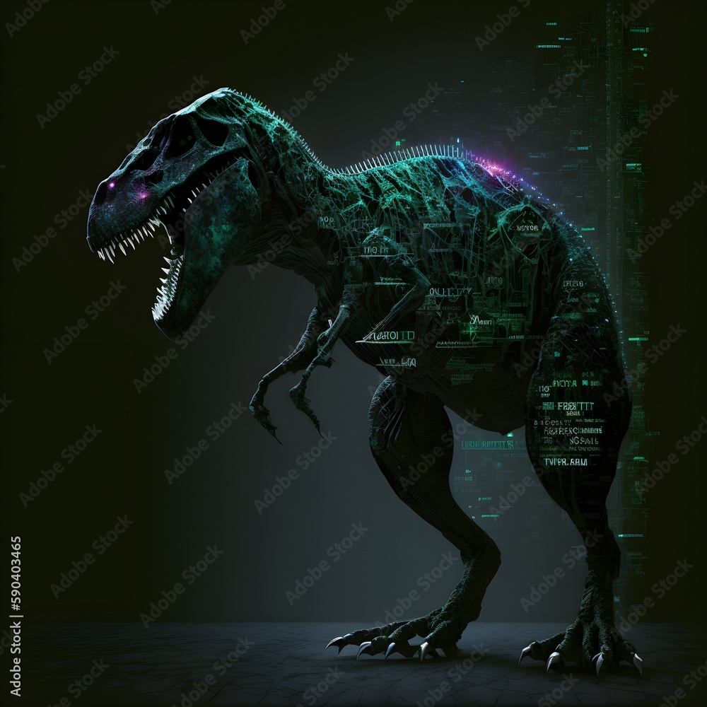 create a 2d dinosaur with the finishing of the codes of the matrix the ...