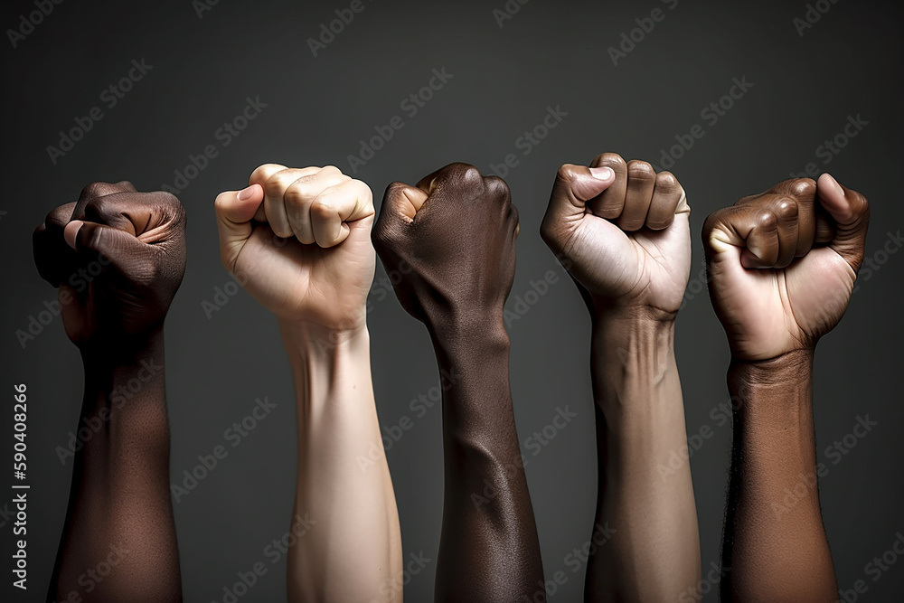 Creative multiracial unity love. Arm hand in a row fist. Black african ...