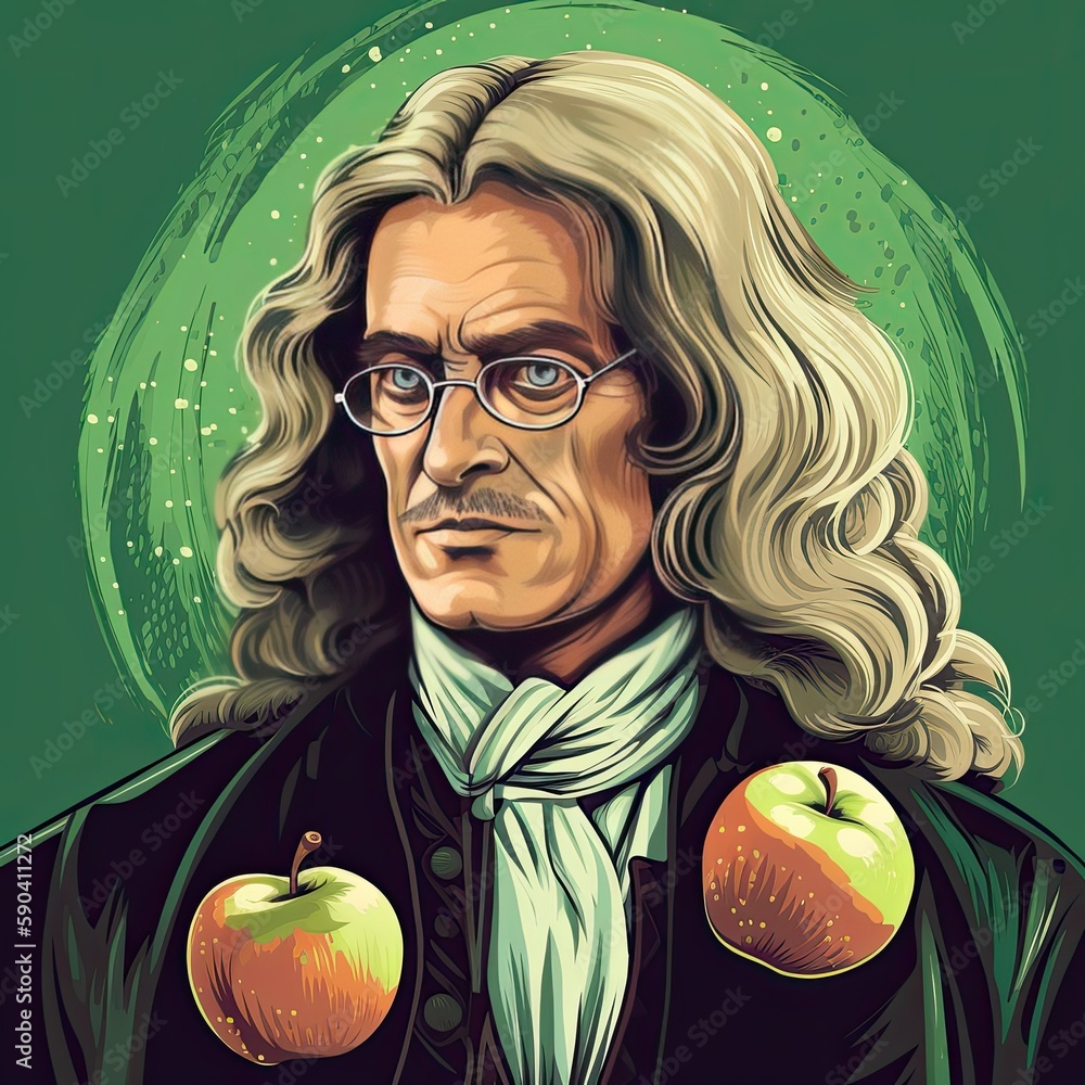 Sir Isaac Newton illustration, famous physicist and scientist ...
