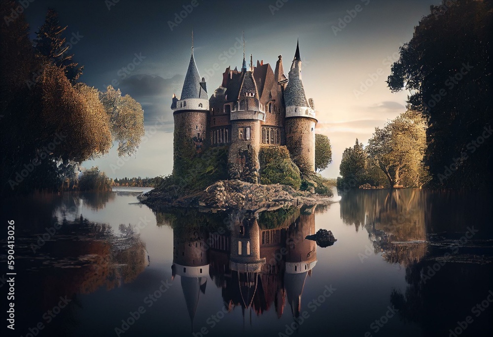 Beautiful castle on the lake, Hyper-realistic, ai generated art ...