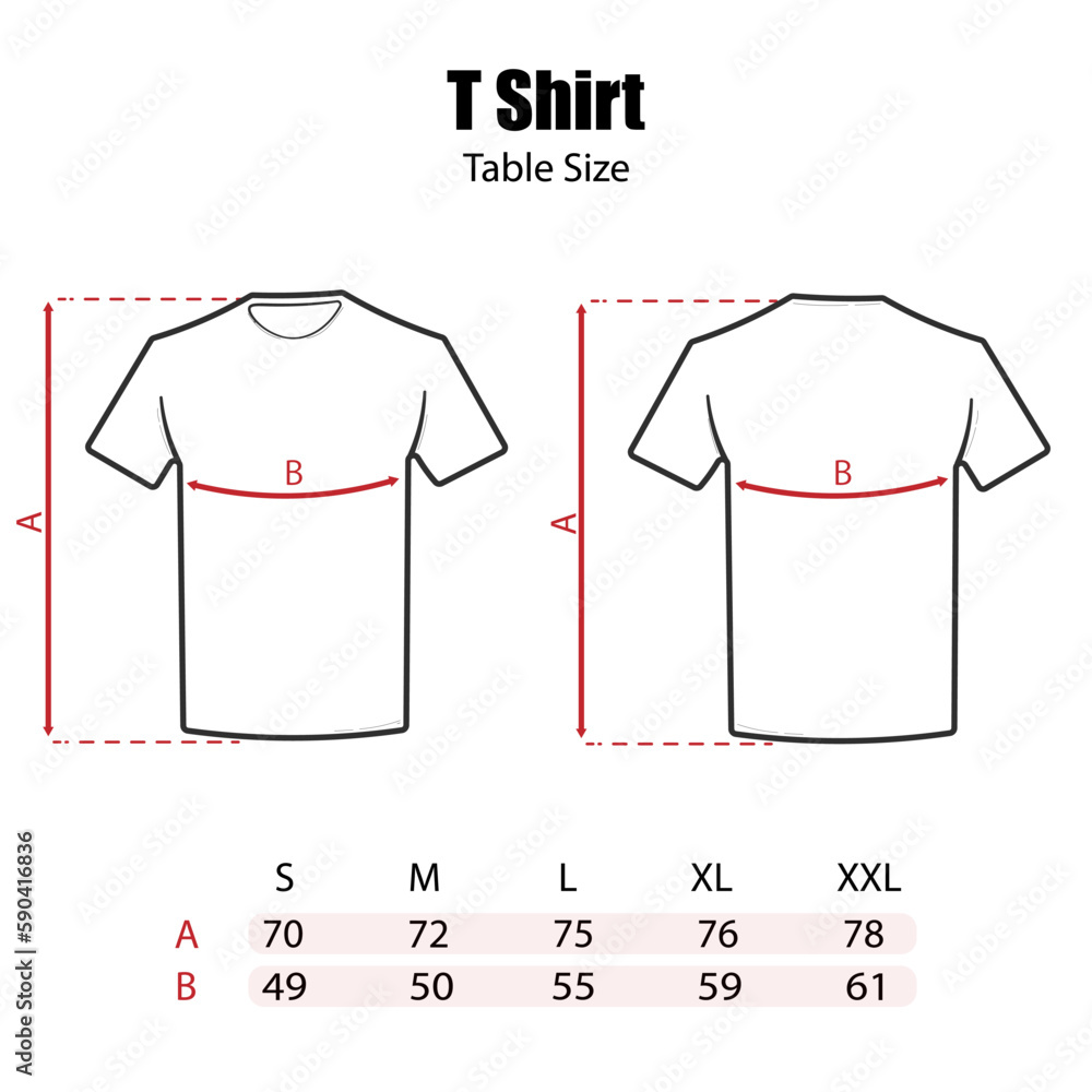 Outline vector illustration of unisex short sleeve t-shirts - sizing ...