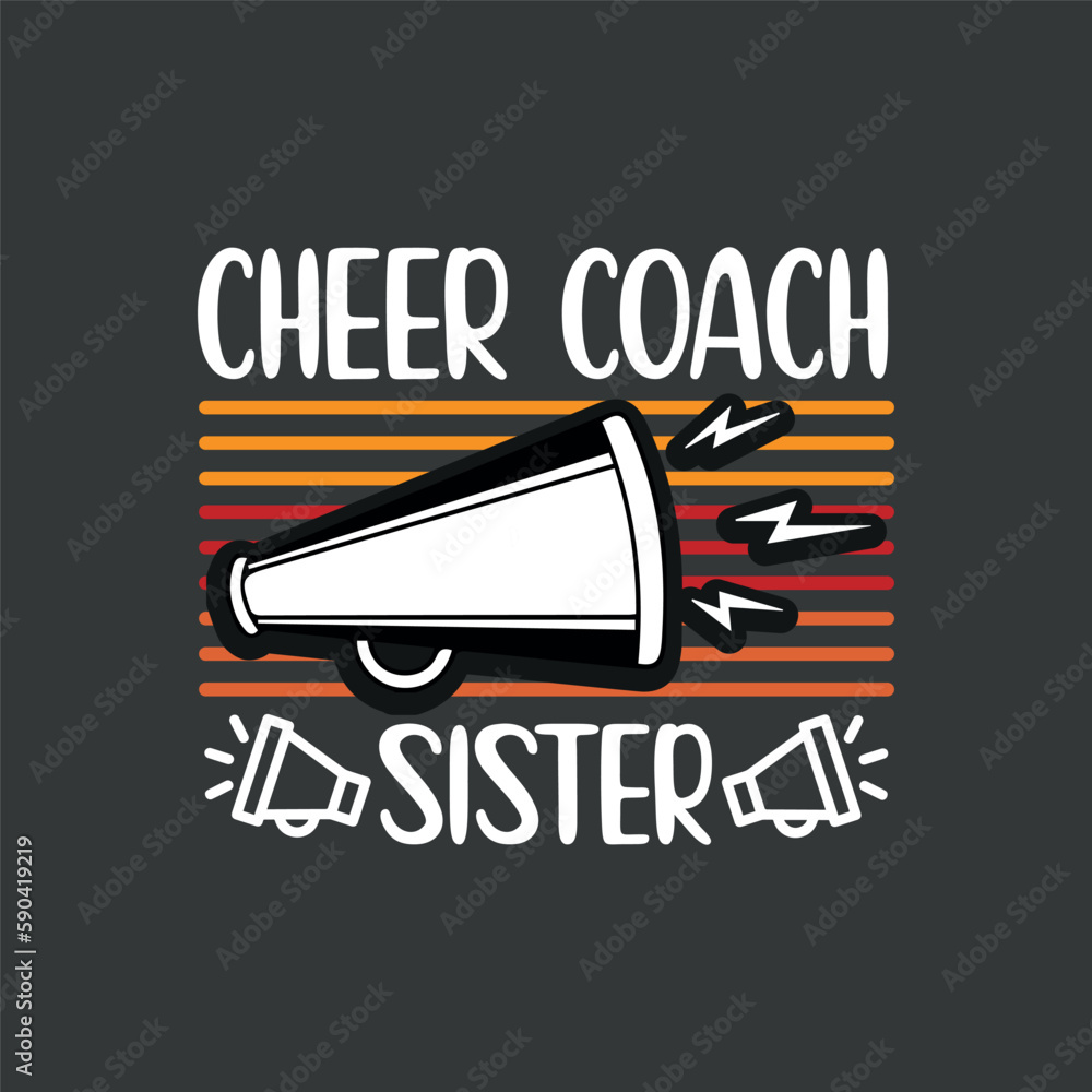 Cheer coach sister vintage funny Cheerleading megaphone T-shirt design ...