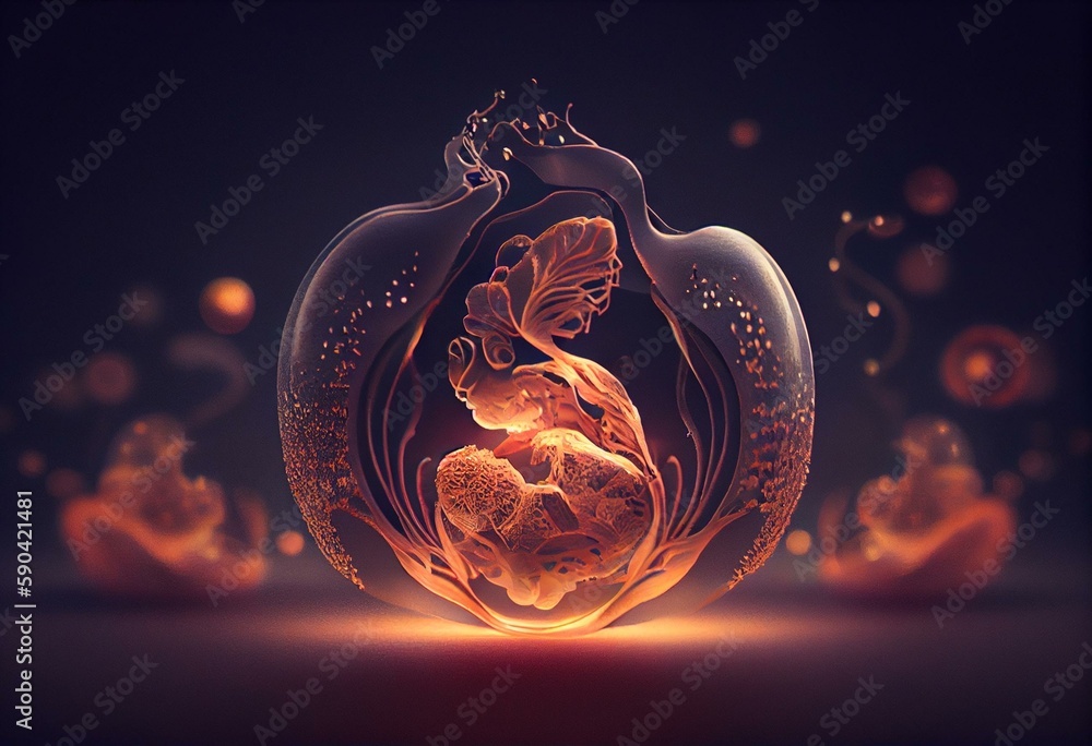 Fetus growing inside mother's womb - Generative AI Stock Illustration ...
