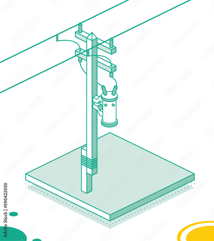 Isometric Electric Pole Supporting High Voltage Power Line. Electric ...