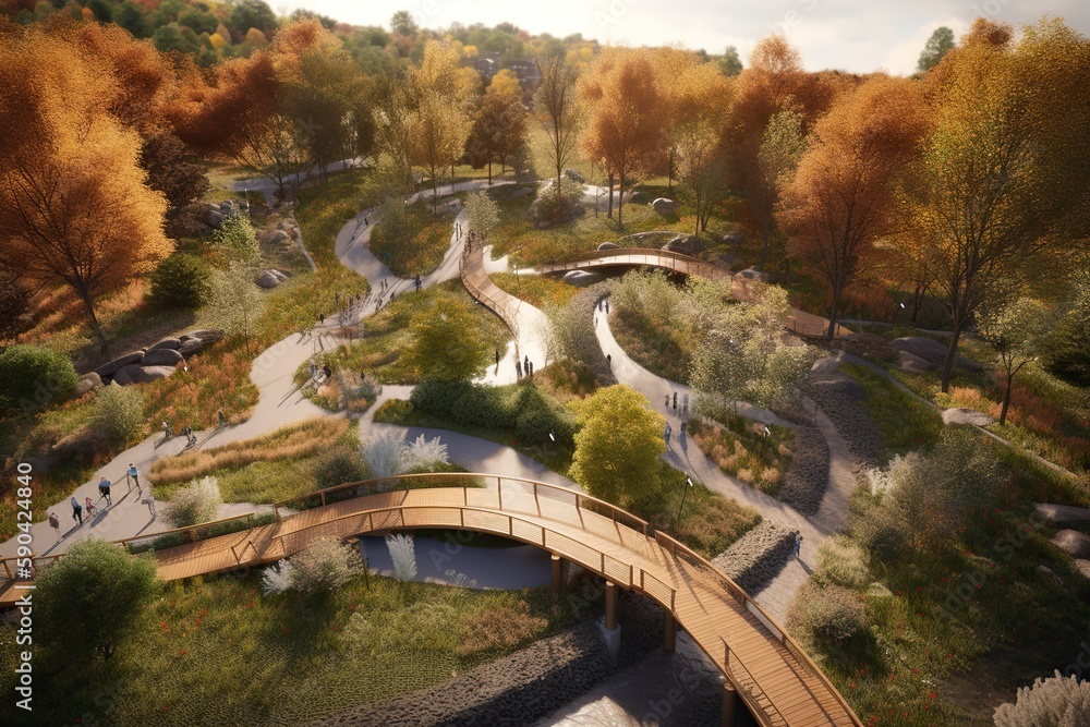 Design a park that has multiple walking paths , generative artificial ...