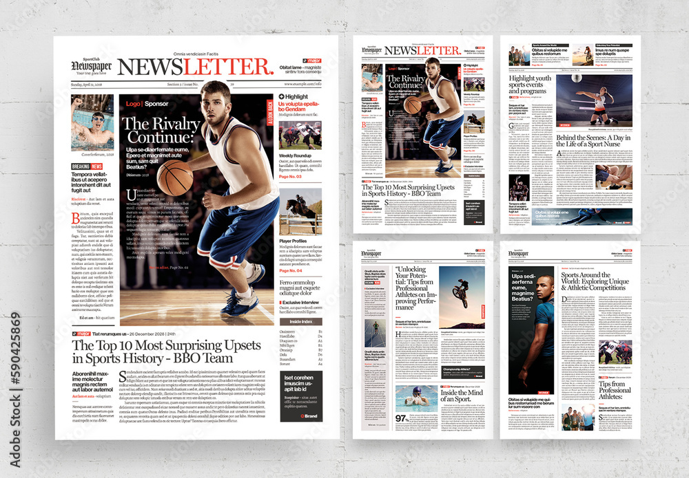 Sports Newsletter Newspaper Template Stock Template | Adobe Stock