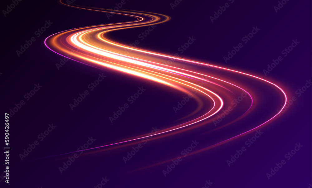 Light motion trails. High speed effect motion blur night lights in blue ...