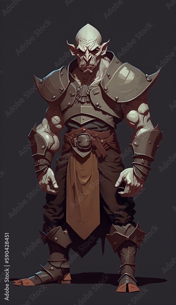 goblin bald proud pose 2D character no background gladiator armor grey ...