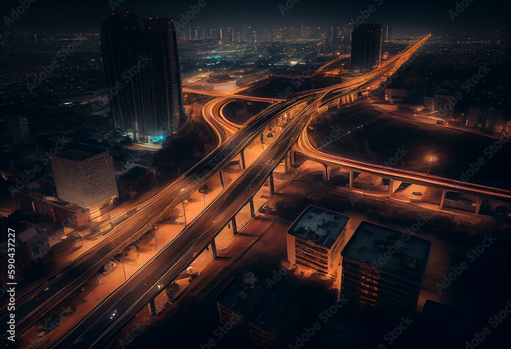 Nighttime aerial picture of Noida, Gurgaon, and Delhi, showing the ...