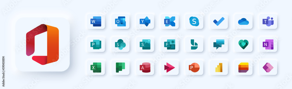 Microsoft Office icon set - Popular office applications. Vector ...