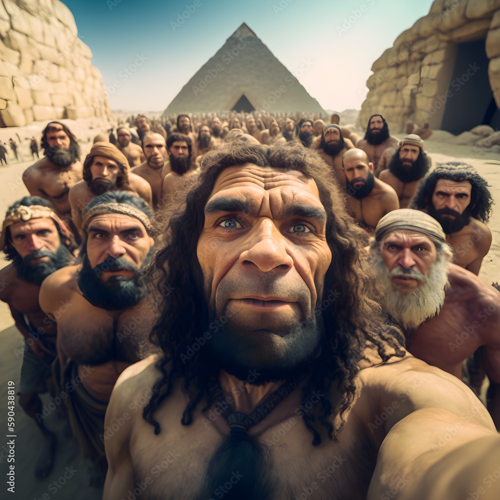 A Large Group Of Neanderthal Primitive Cavemans In Front Of The a-large-group-of-neanderthal-primitive-cavemans-in-front-of-the