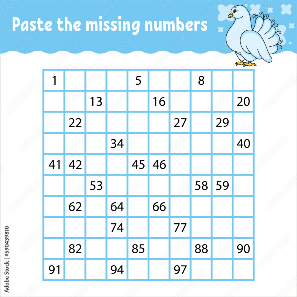 Paste the missing numbers from 1 to 100. Handwriting practice. Learning ...