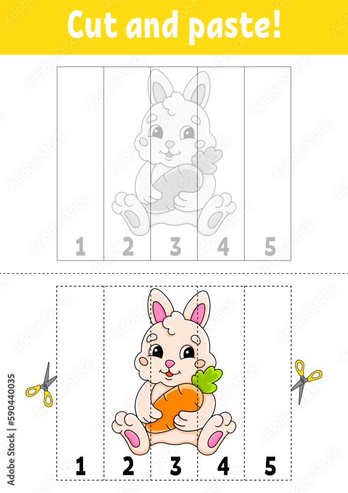 Learning numbers 1-5. Cut and glue. cartoon character. Education ...