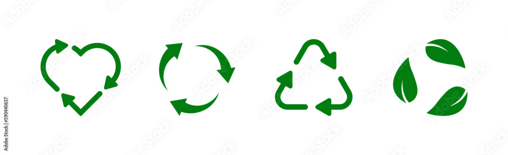Recycle vector icon. Arrows, heart and leaf recycle eco green symbol ...