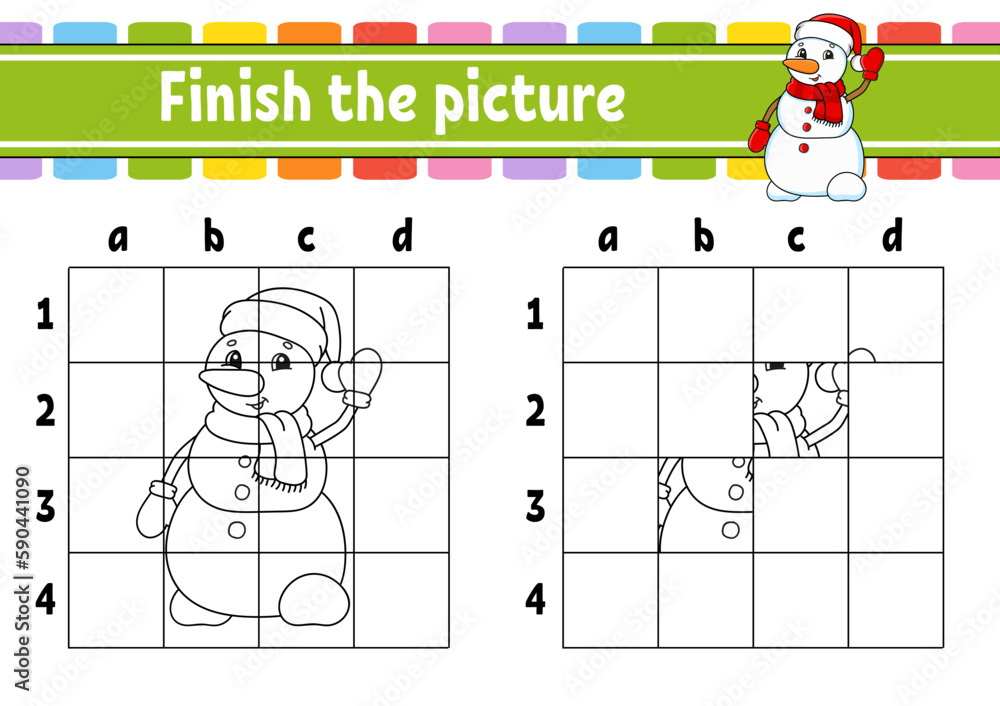 Finish the picture. Coloring book pages for kids. Education developing ...