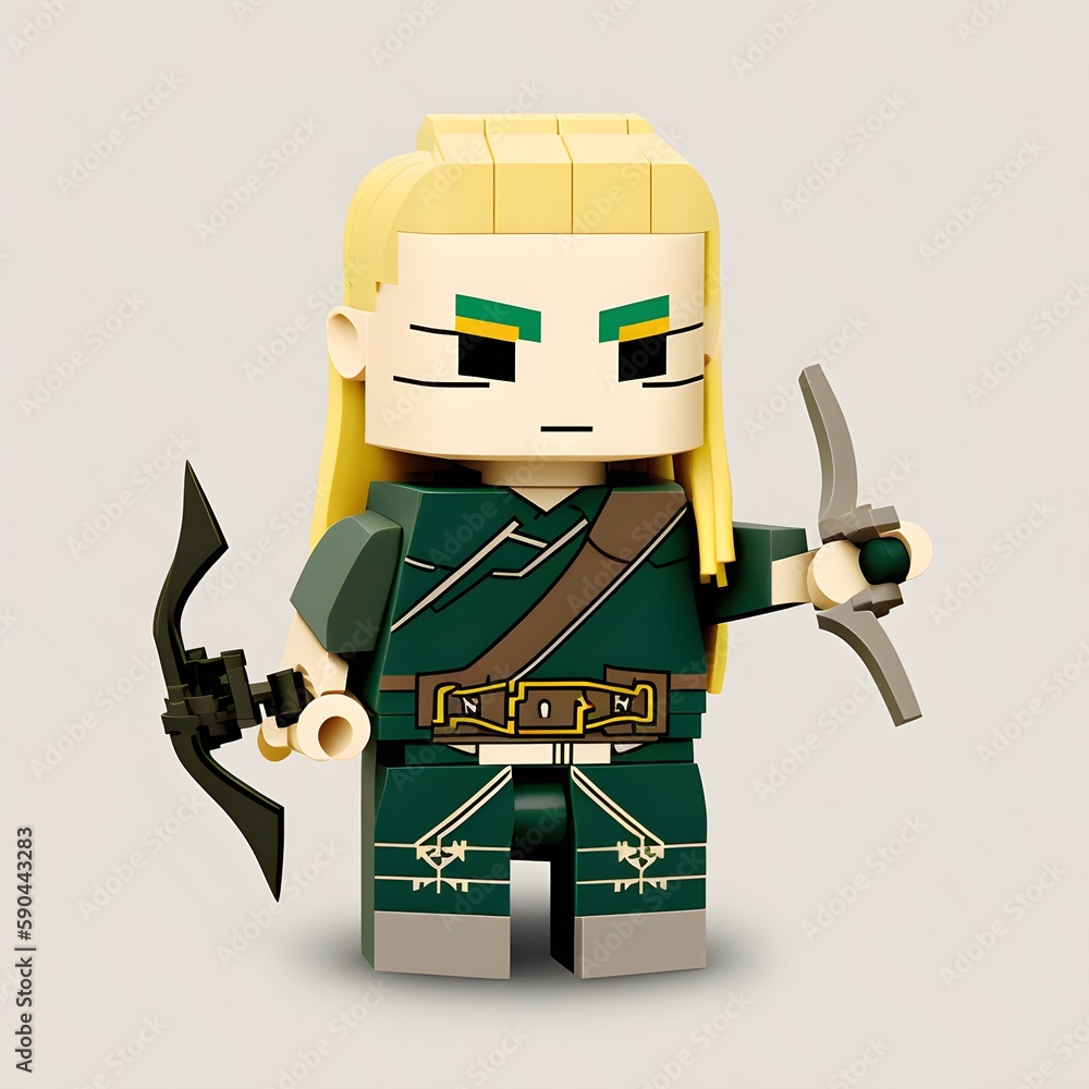 Legolas as a lego brick vector graphics cartoon style lots of details ...