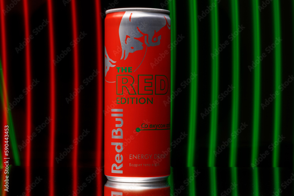 Aluminium can of Red Bull Energy drink Red Edition Stock Photo | Adobe ...