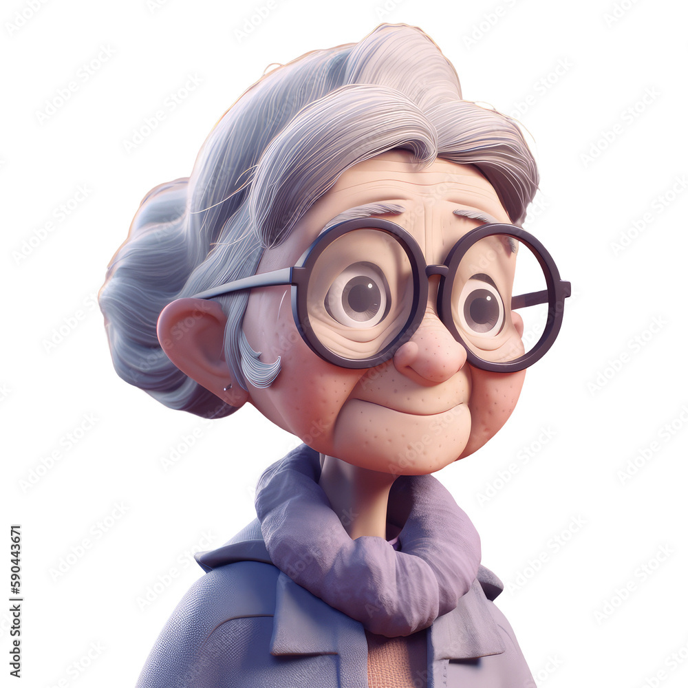 cute icon 3D old woman avatar, elderly pensioner, grandmothers portrait ...