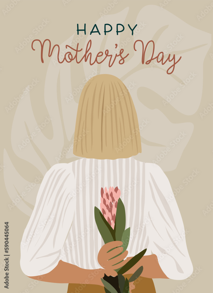 Happy Mother day greeting card template. Mom holiday postcard design ...
