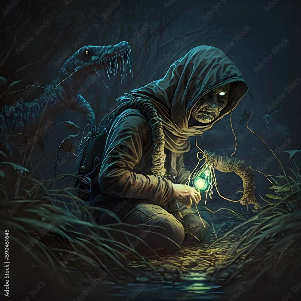 mysterious thinking menacing quiet tracking something hominid wrapped ...