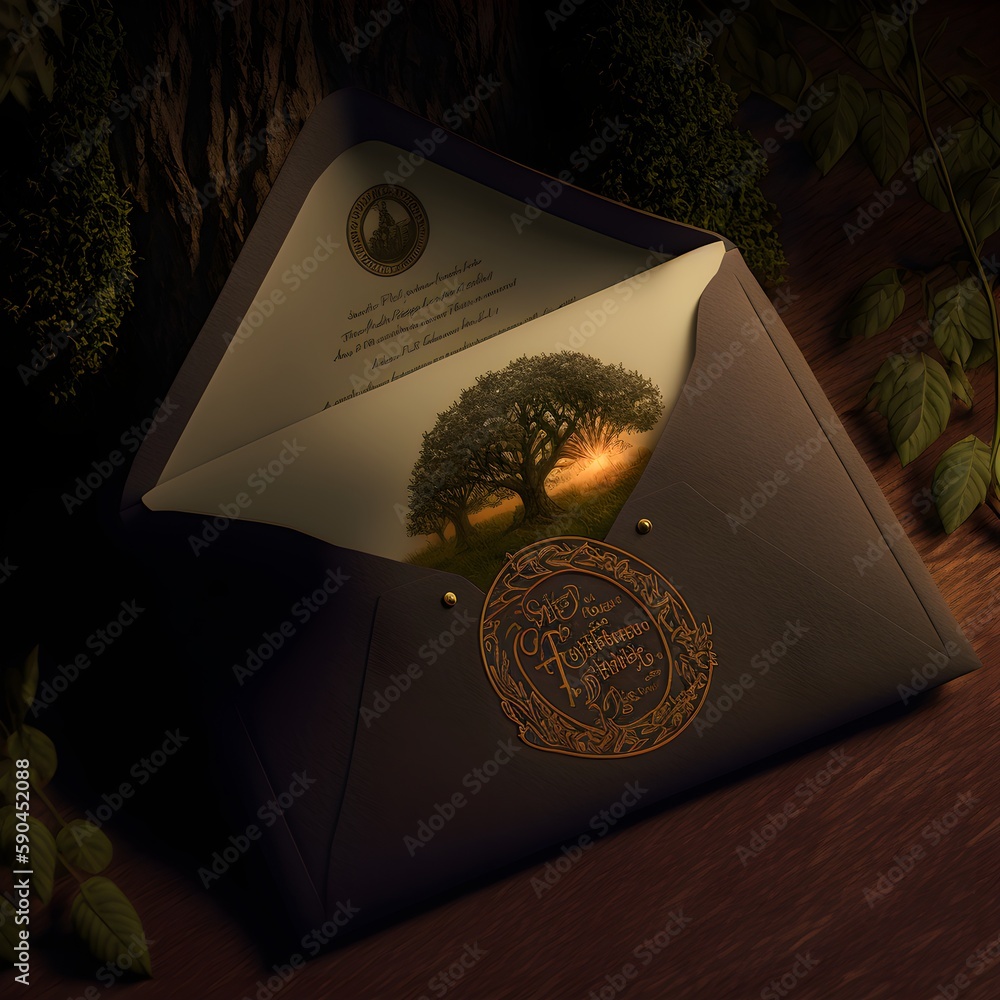 a The Shire envelope mockup in the style of hobbits from Lord of the ...