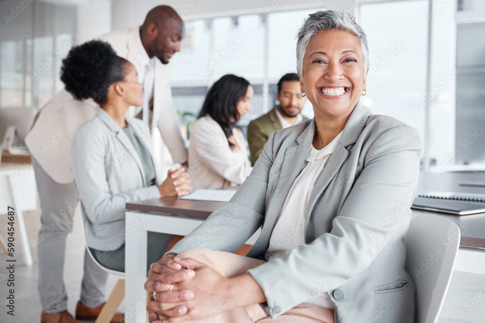 Portrait, meeting and a business woman in the boardroom with a positive ...