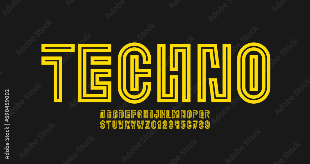 Techno font alphabet, minimal technology style letters and numbers ...