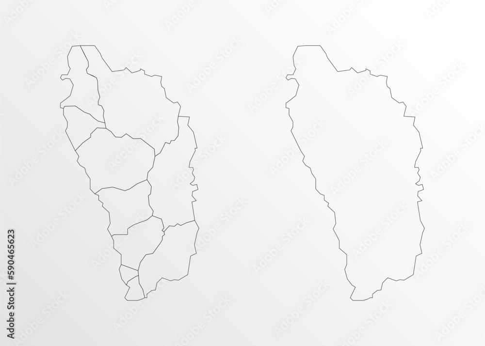 Black outline vector map of Dominica with regions Stock Vector | Adobe ...