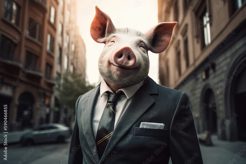 Pig wearing a suit, business man pig, animals as human, farm animal ...