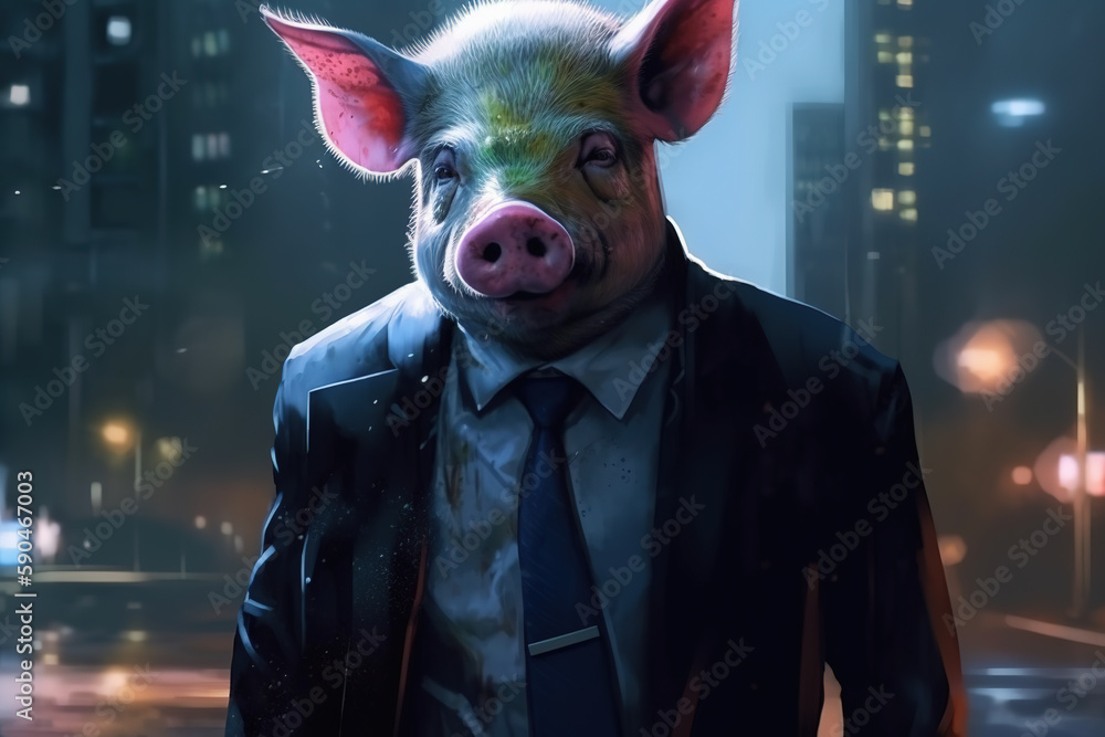 Pig wearing a suit, business man pig, animals as human, farm animal ...