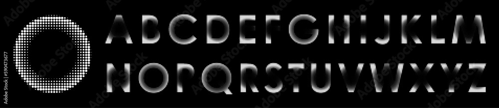 Radial gradient halftone alphabet dot fonts. Typography font uppercase ...