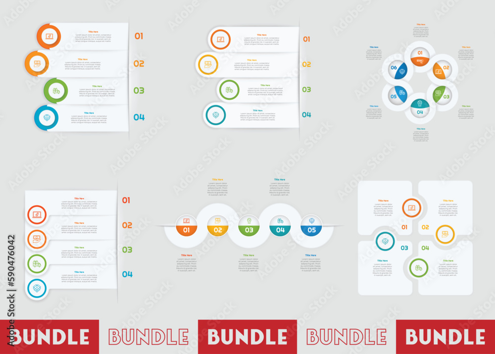 Infographic bundle set with 4, 5, 6 steps, options or processes for ...