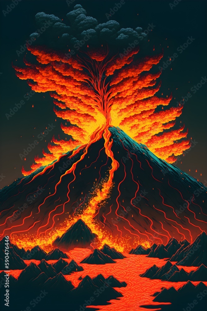 Astonishing voxel landscape artwork Volcano Eruption dramatic ...