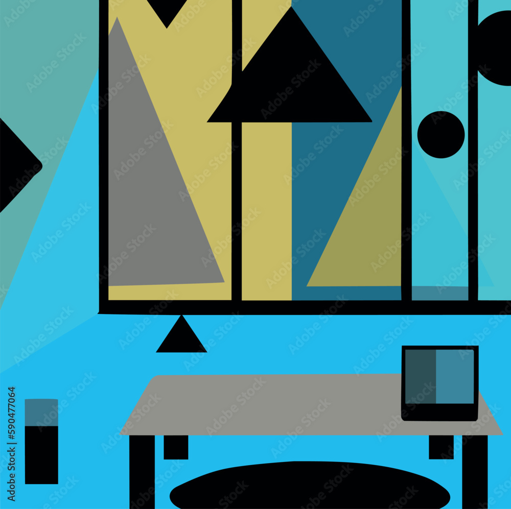 Room interior vector illustration, geometric shapes, modern design ...