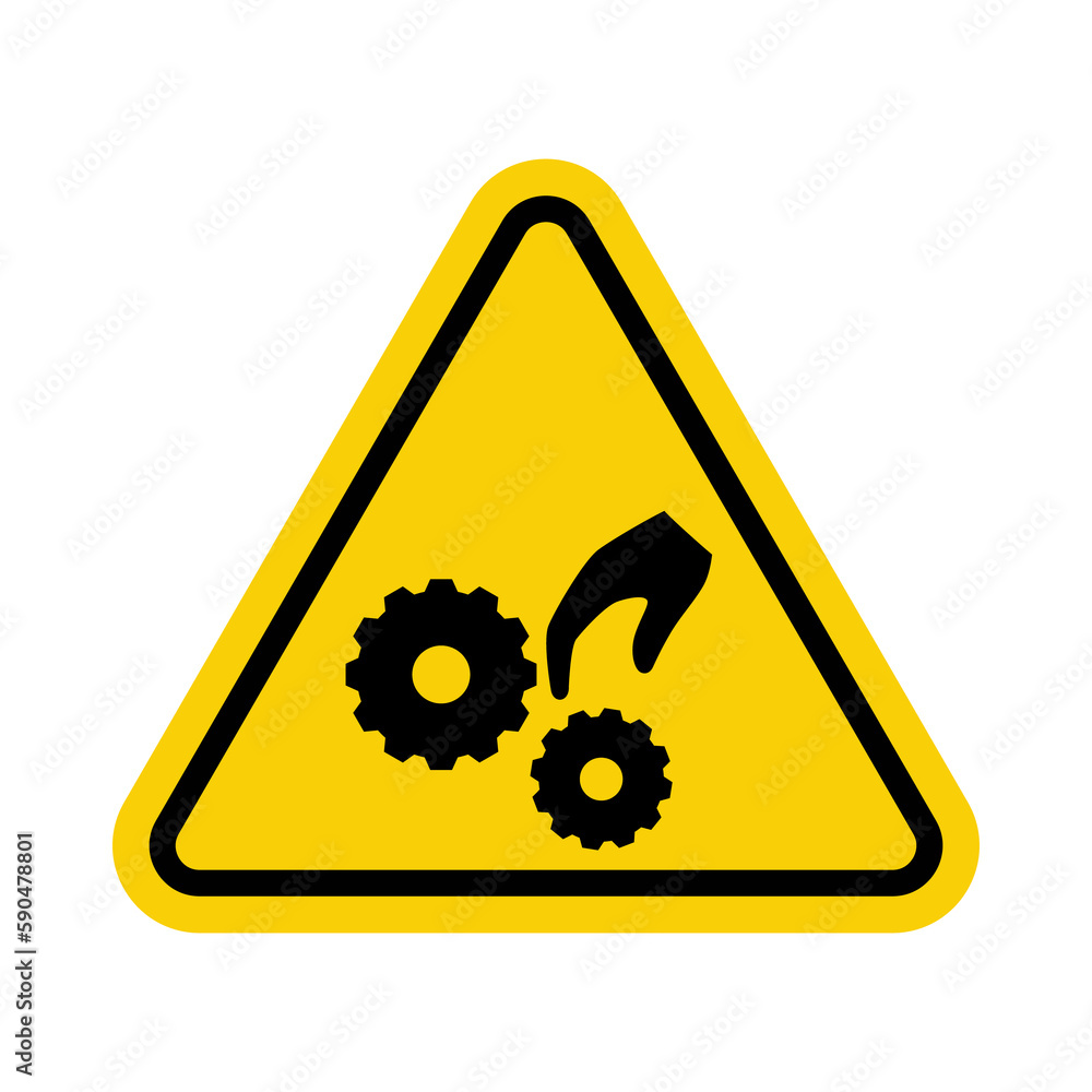 Hand crush sign. Hand injury sign. Pinched hand sign. Warning yellow ...