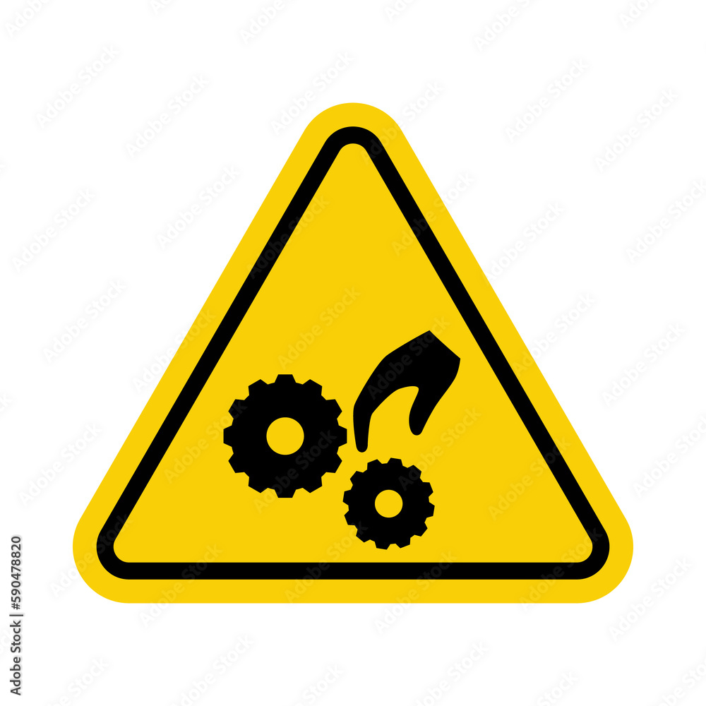 Hand crush sign. Hand injury sign. Pinched hand sign. Warning yellow ...