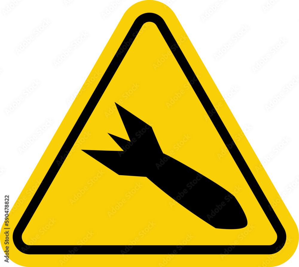 Rocket sign. Rocket warning sign. Yellow triangle with a rocket icon ...