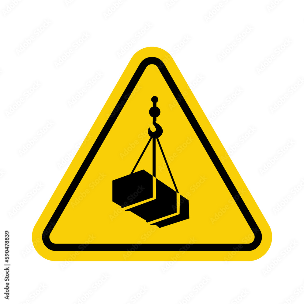 Crane Sign Crane Warning Sign With Suspended Load Yellow Triangle Sign With A Crate Attached