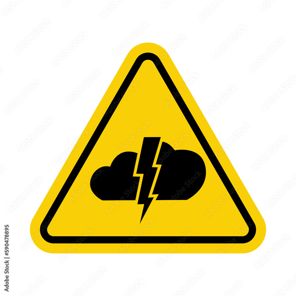Storm warning sign. Yellow triangle sign with lightning and cloud icon ...