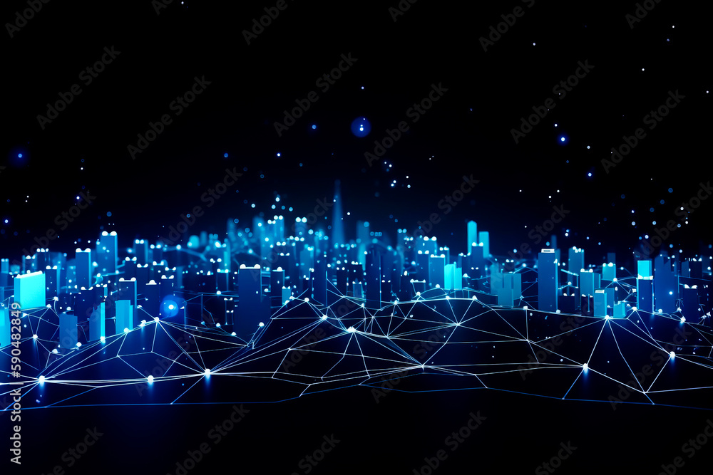 Smart city concept. Telecomunication, internet, mobile, cloud computing ...