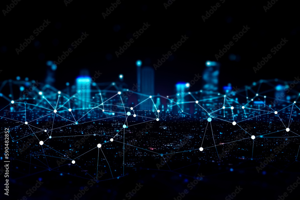 Smart city concept. Telecomunication, internet, mobile, cloud computing ...