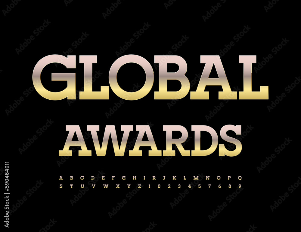 Vector chic sign Global Awards. Stylish Golden Font. Premuim Alphabet ...