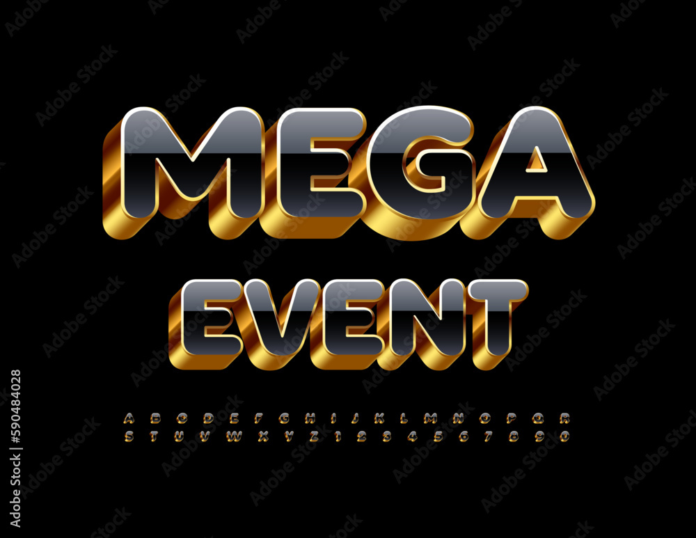 Vector luxury poster Mega Event Black and Golden shic Font. premium 3D ...