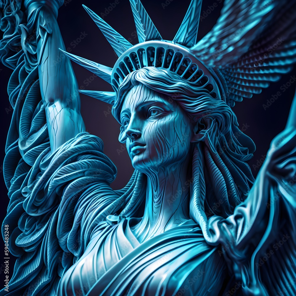 statue of liberty in vivid light blue dress 4k hyper detailed surreal ...
