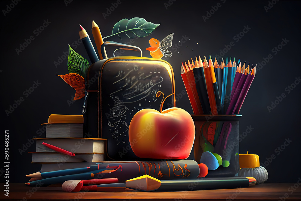 educational doodle for new academic year begin, Oil painting effect ...