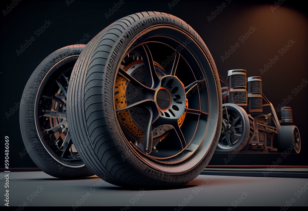 Ilustrace „Car rear wheel missalignment.3D illustration with back view ...