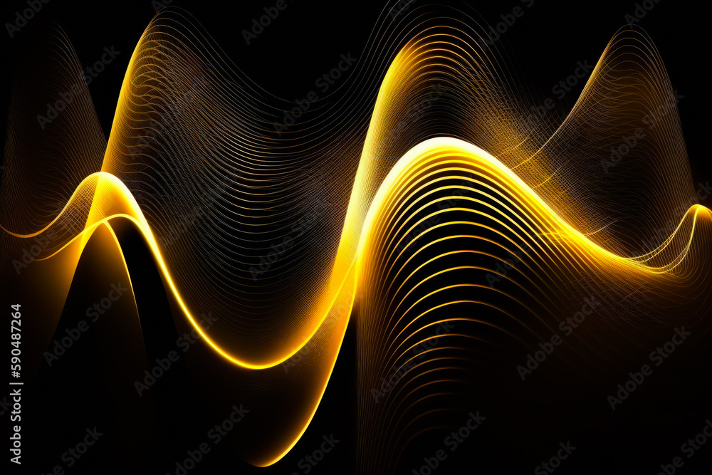Golden tech digital background. Golden wave glowing backdrop. Dots and ...